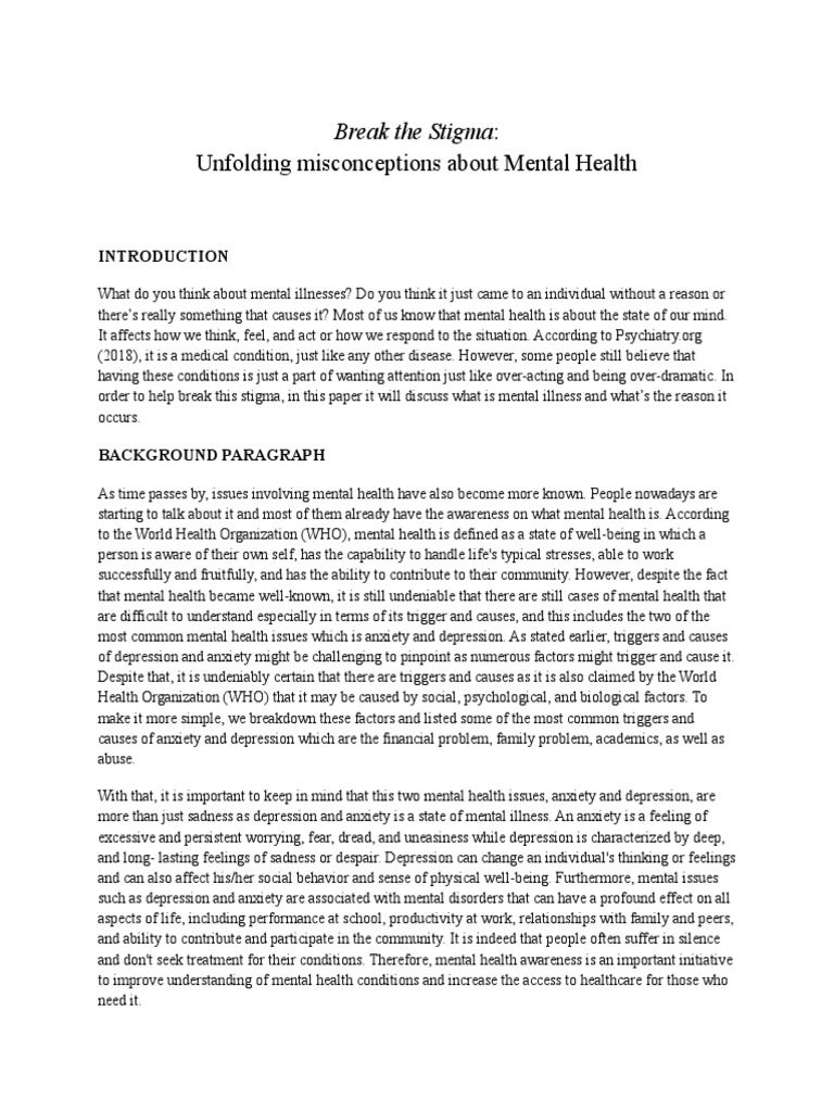 Argumentative Essay Report - Mental Health | PDF | Cost Of Living ...
