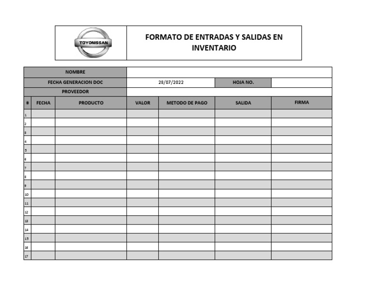 FORMATO INGRESOS Y SALIDAS | PDF