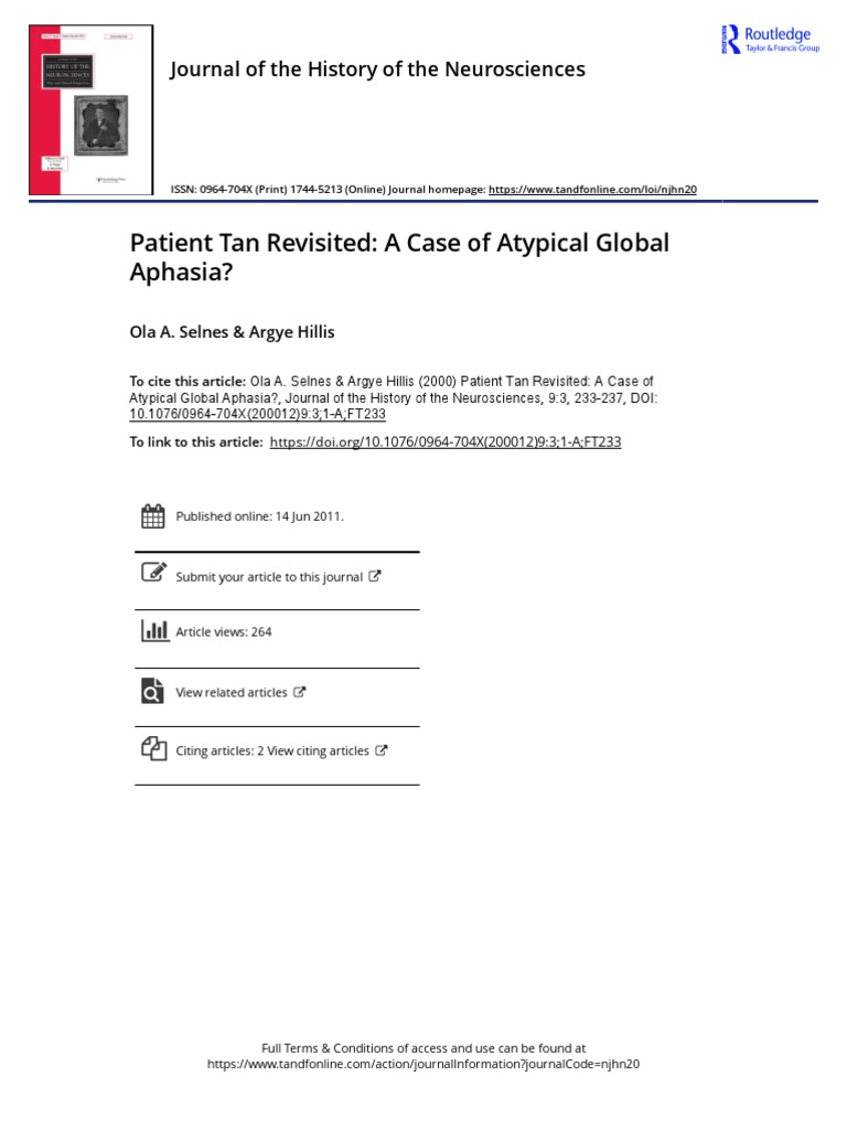 Patient Tan Revisited A Case of Atypical Global Aphasia | PDF | Aphasia ...