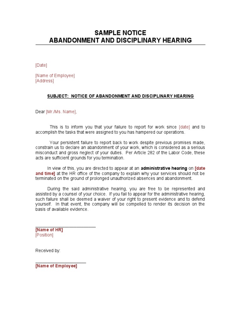 D0016 Notice Re AWOL With Hearing | PDF