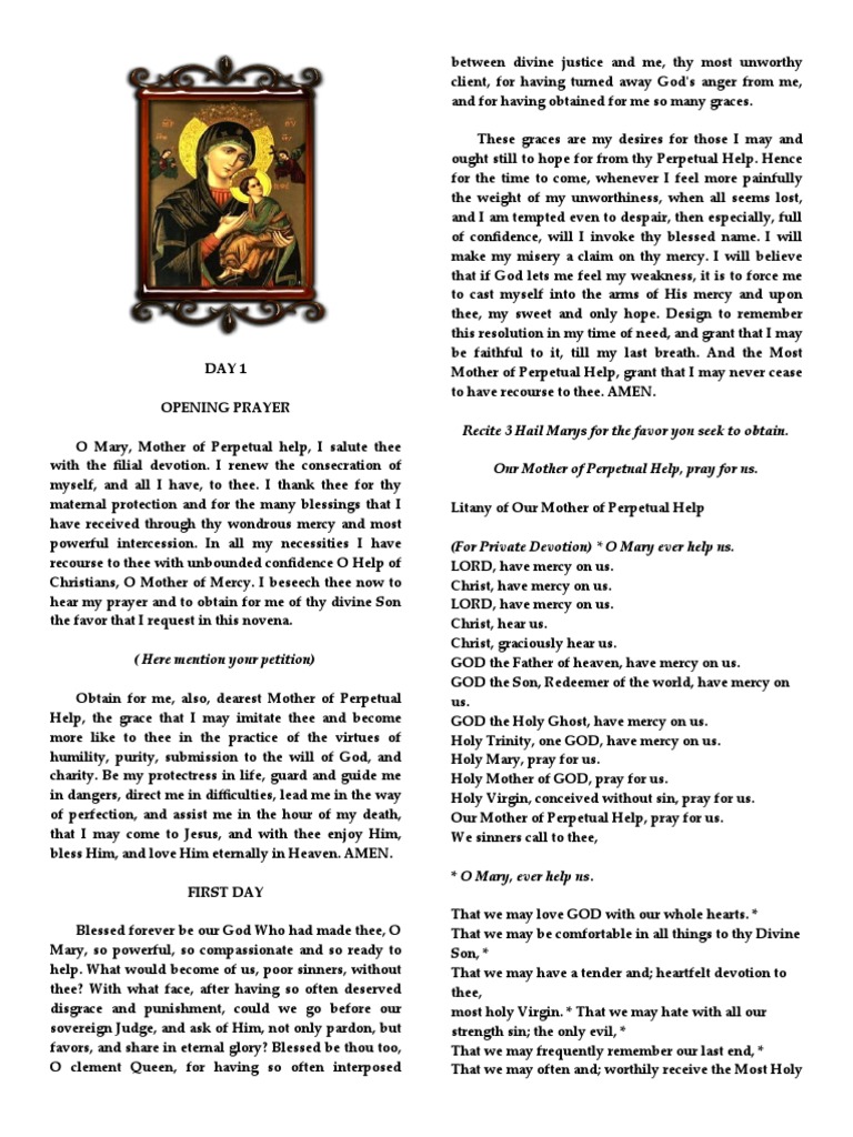 Novena to Our Mother of Perpetual Help | PDF | Mercy | Mary, Mother Of ...