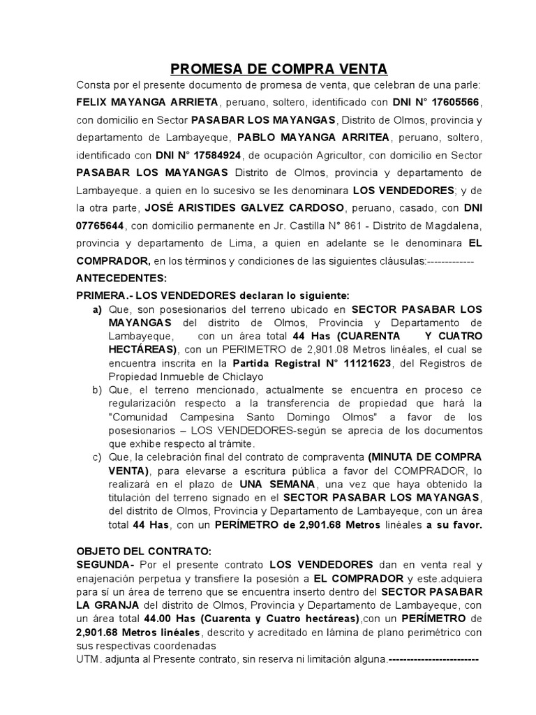 Promesa de Compra Venta | PDF