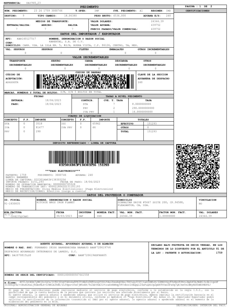 Pedimento Completo | PDF | aduana | Accion legal