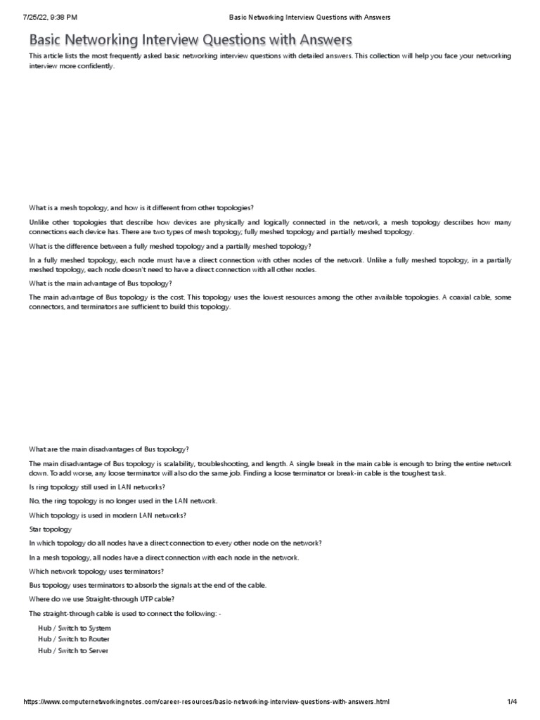 Basic Networking Interview Questions With Answers | PDF | Network Topology | Computer Network