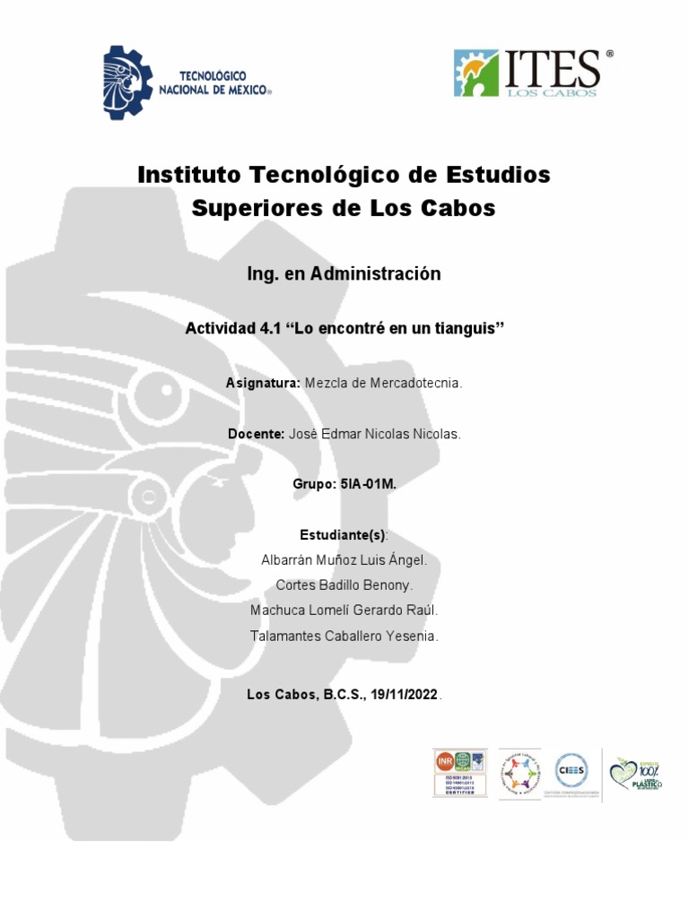Instituto Tecnológico de Estudios Superiores de Los Cabos: Ing. en Administración | PDF