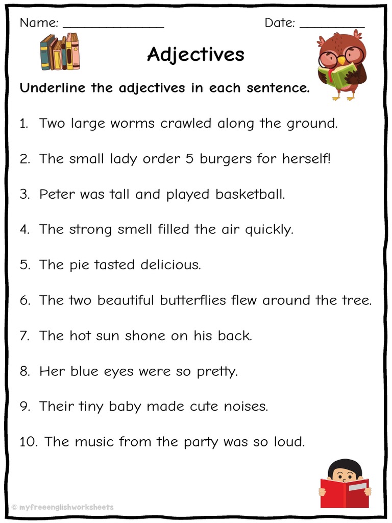 Adjectives Underlining Worksheet | PDF | Language Arts & Discipline