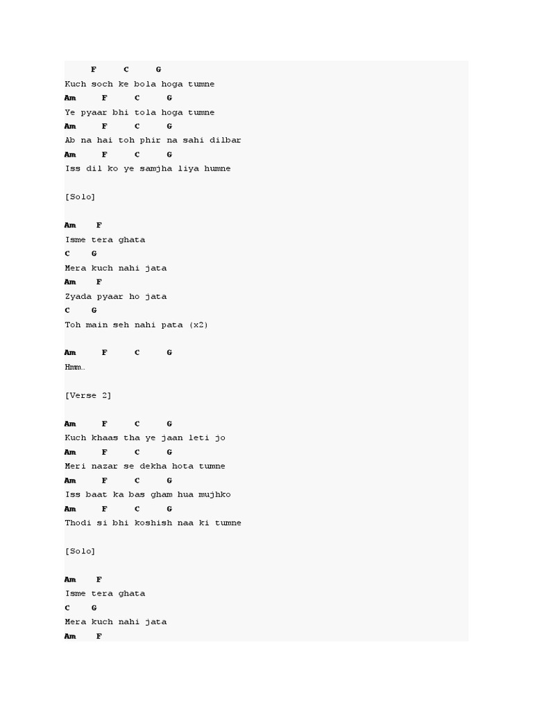 Tera Ghata Chords | PDF