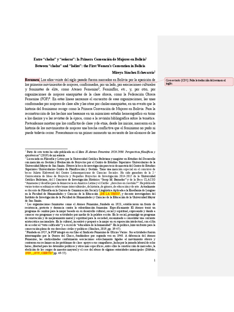 5 Entre Cholas y Señoras Mireya Sánchez v. Corregida | PDF | Feminismo | Estudios de género