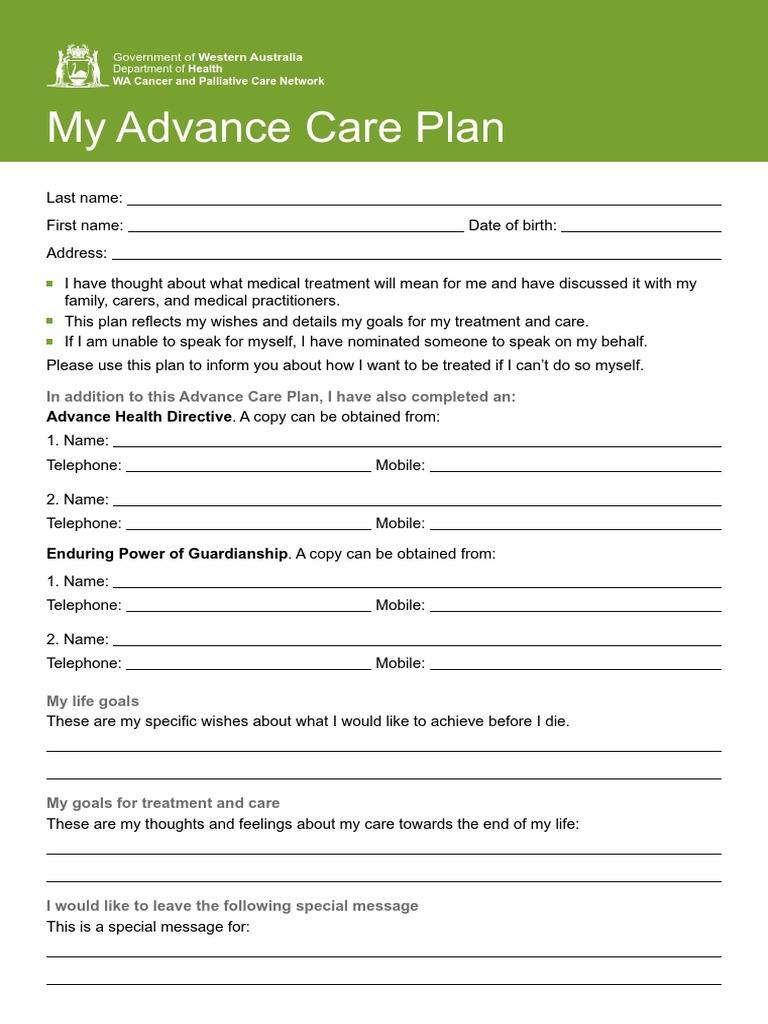 Advance Care Plan Template | PDF | Palliative Care | Therapy