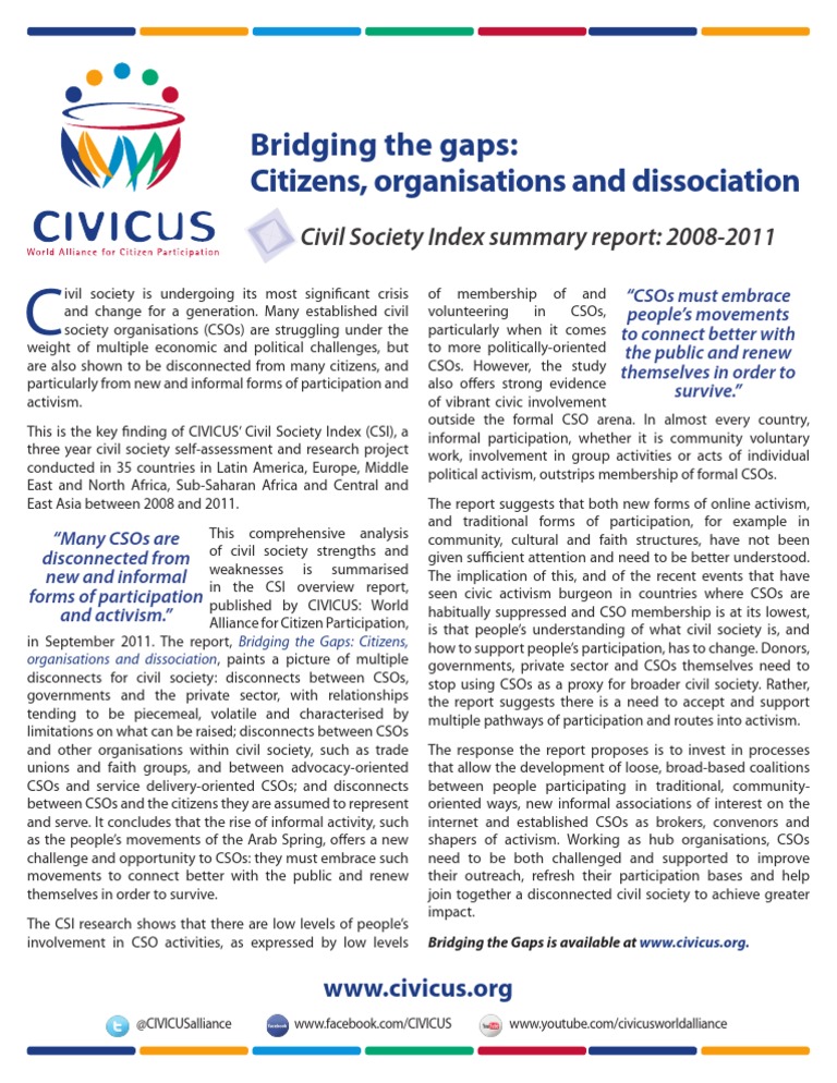 Bridging The Gaps: Citizens, Organisations and Dissociations (Civil ...