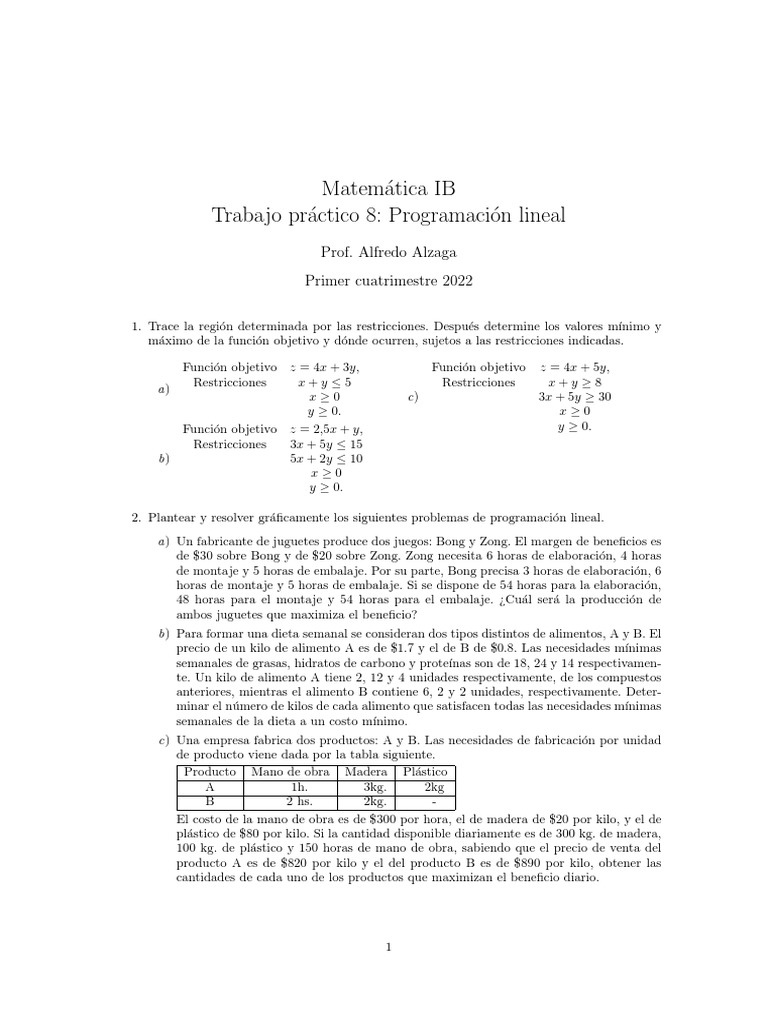 tp8 Programacionlineal | PDF | Alimentos