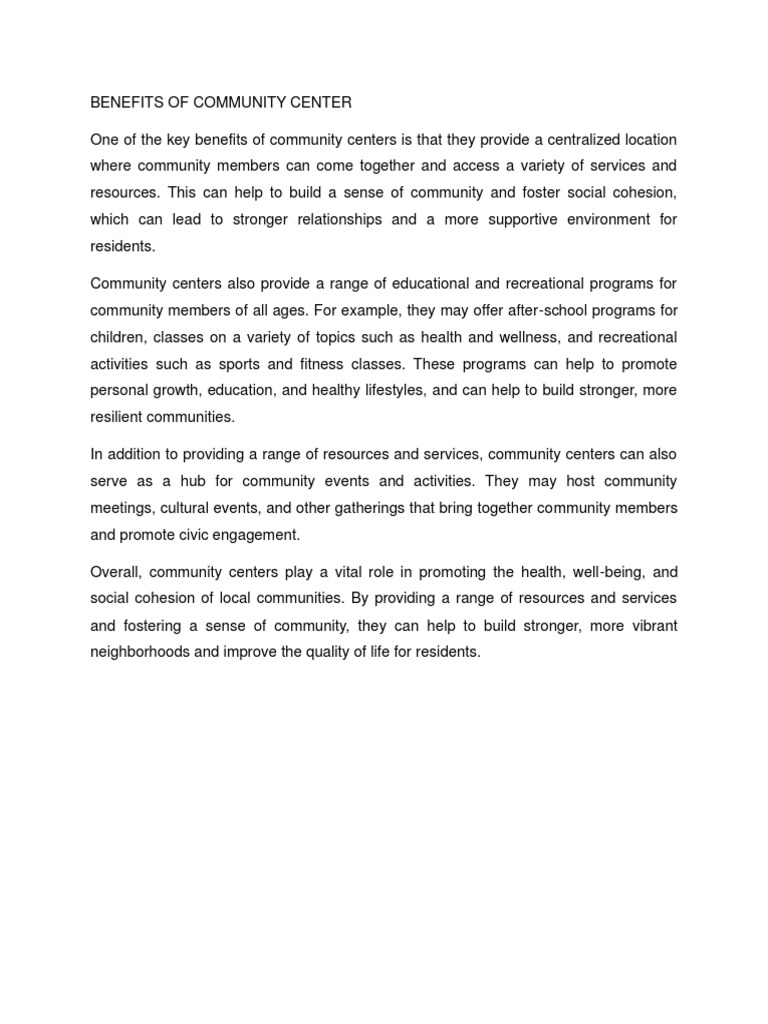 Benefits of Community Center | PDF