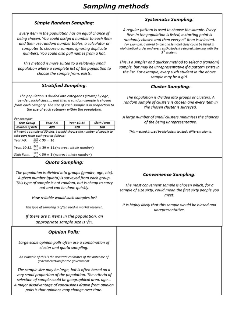 Sampling Techniques - Discussion and Matching Activity | PDF | Sampling ...