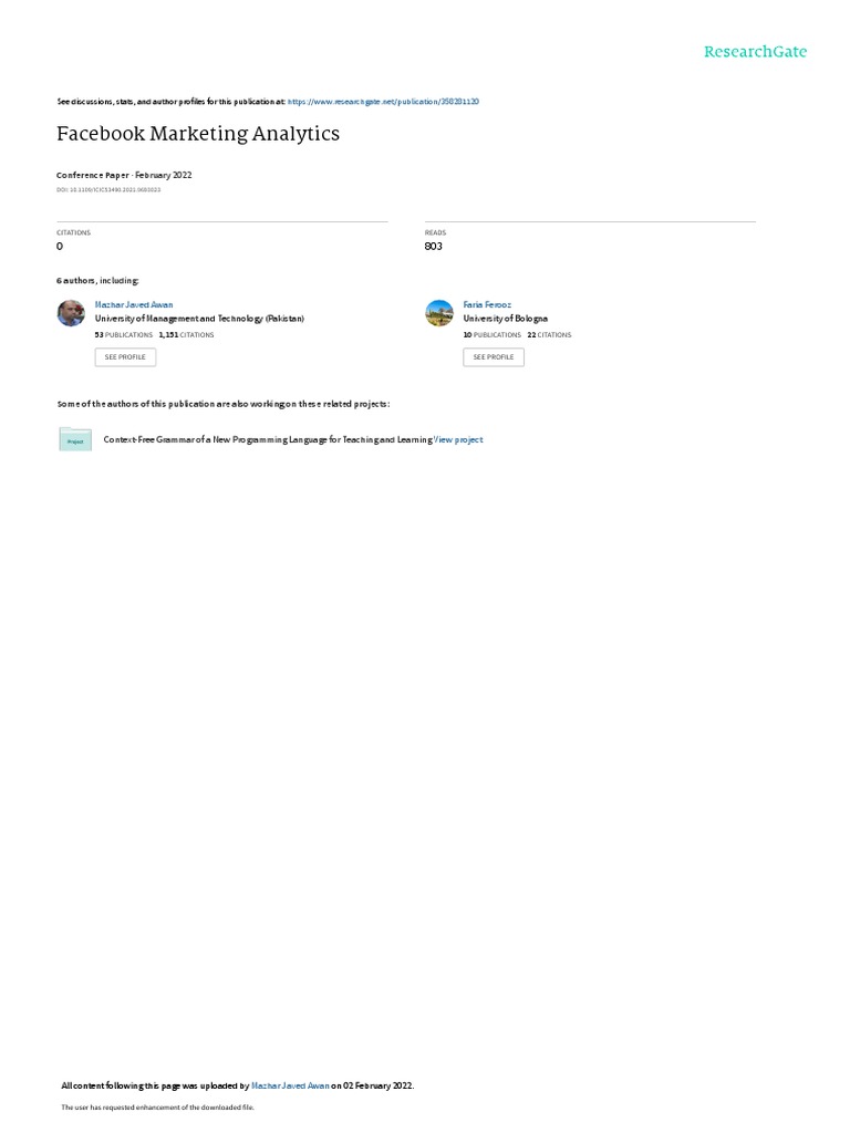 Facebook Marketing Analytics | PDF