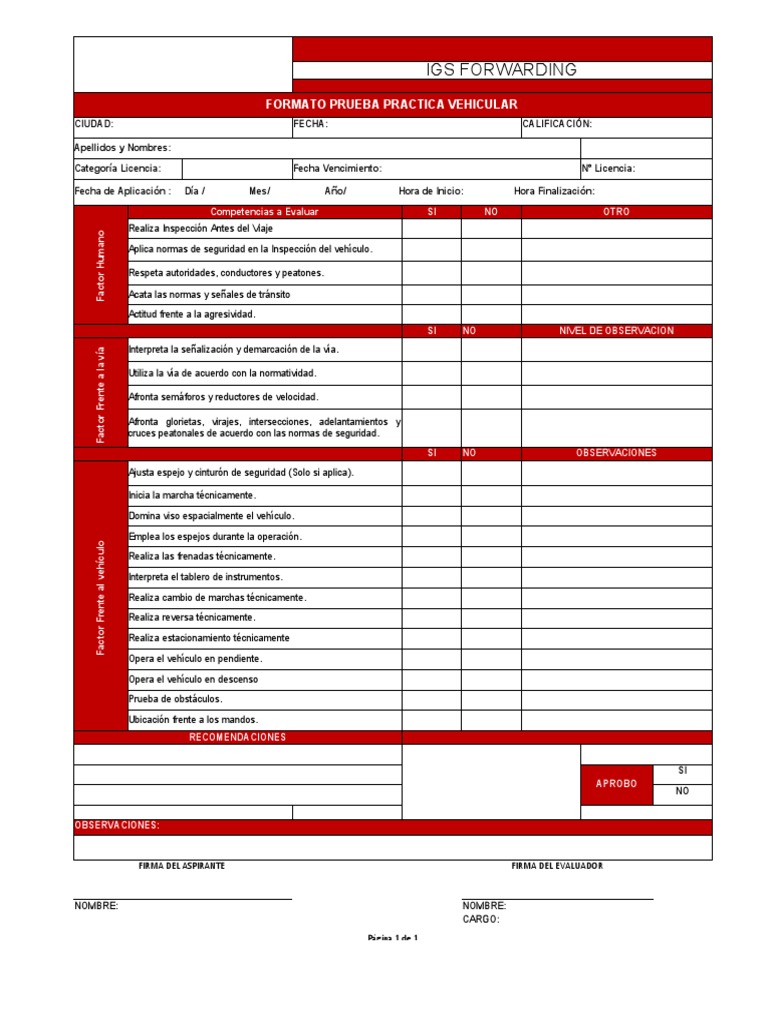 Igs Forwarding: Formato Prueba Practica Vehicular | PDF | Semáforo ...