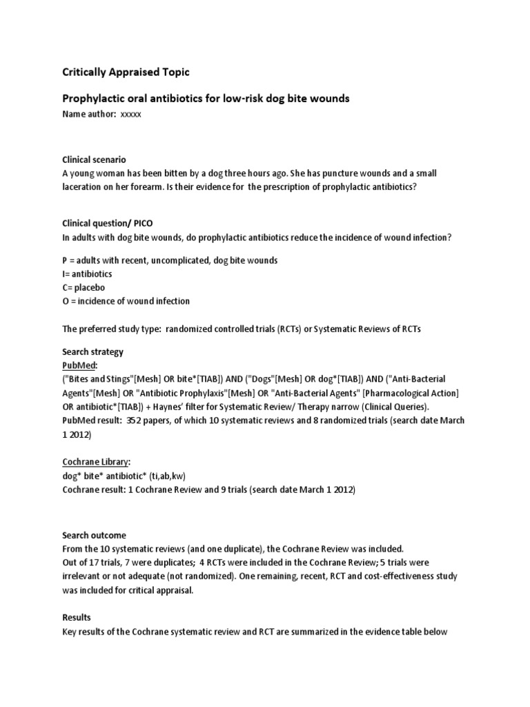 Critically Appraised Topic Prophylactic Oral Antibiotics For Low-Risk ...