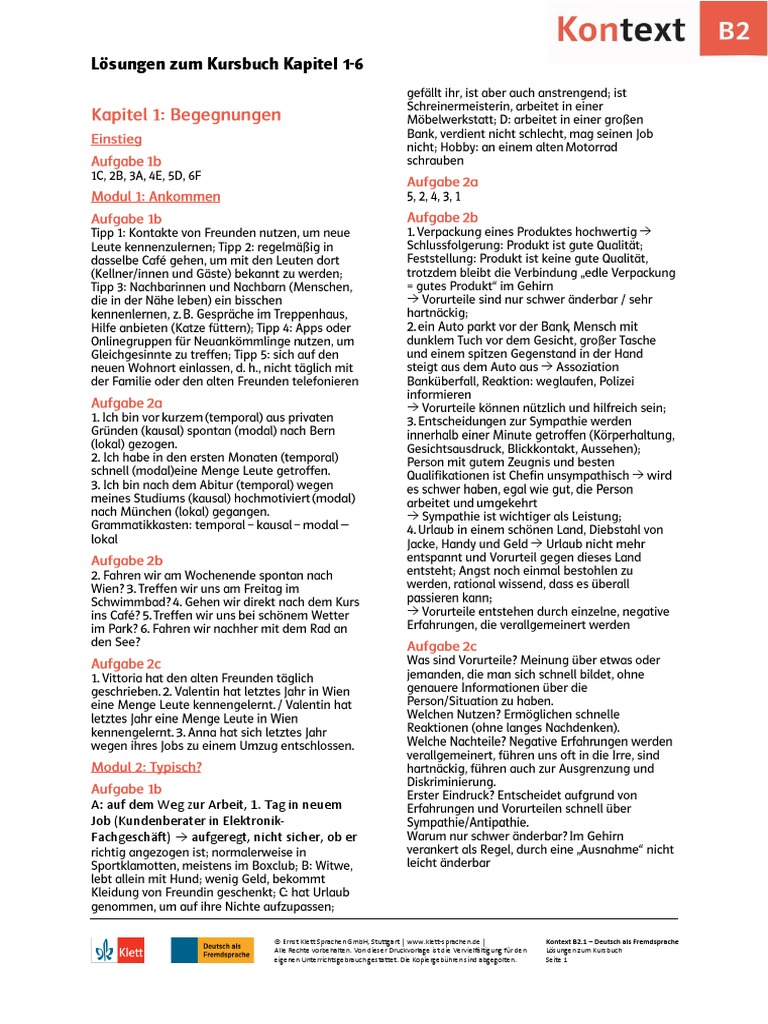 Kontext B2-1 KB Lösungen | PDF