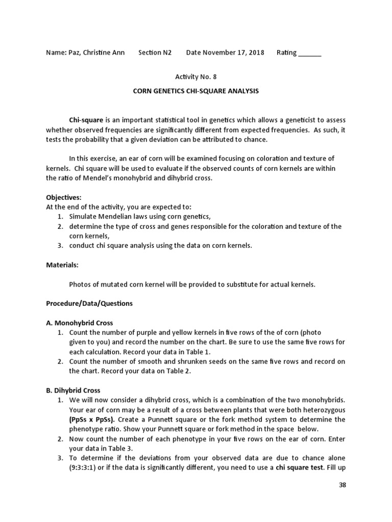 Act 8 - Corn Chi Square Analysis | PDF | Chi Squared Test | Genetics