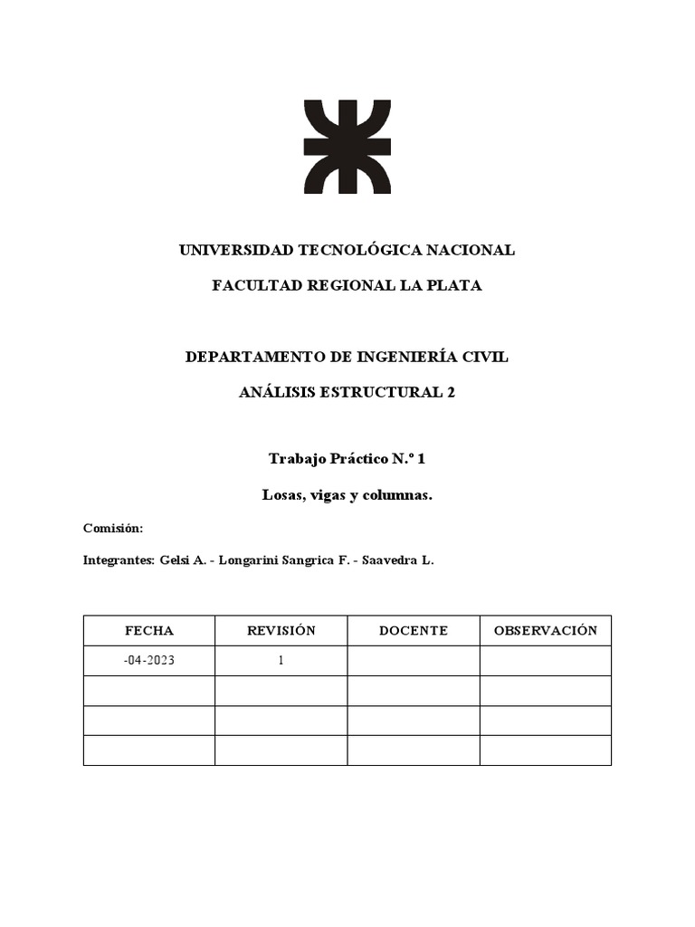 TP N°1 - Losas, Vigas y Columnas - Comision | PDF | Mecánica de sólidos | Construyendo tecnología