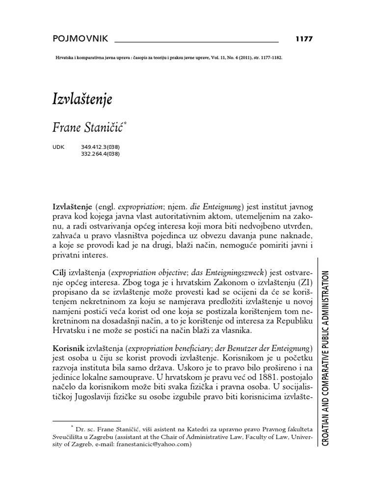 Staničić, Frane - Izvlaštenje - POJMOVNIK (2011) | PDF