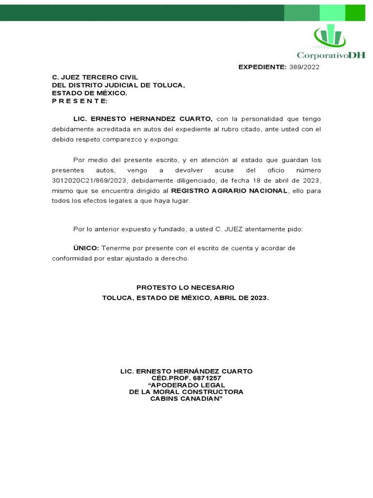 Devolución de Acuse al Juez Civil | PDF