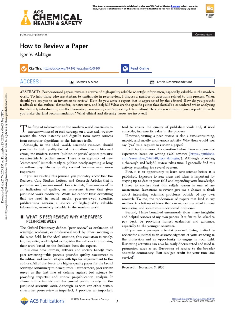 ACS How To Review A Paper | PDF | Peer Review | Science