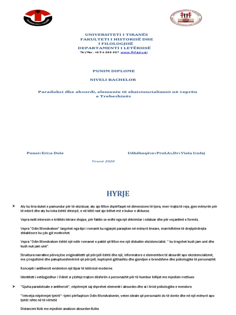 Universiteti I Tiranës Fakulteti I Historisë Dhe I Filologjisë Departamenti I Letërsisë | PDF