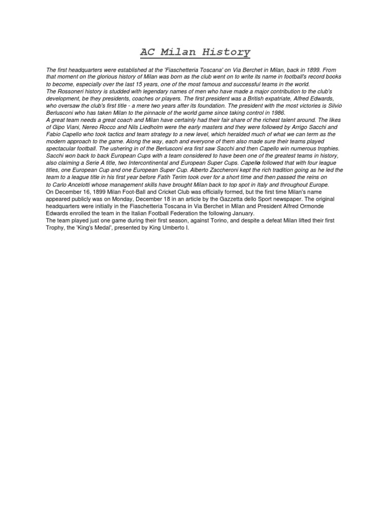 AC Milan: A Historical Overview | PDF