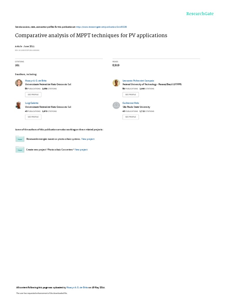 Comparative Analysis of MPPT Techniques For PV Applications | PDF | Photovoltaics | Electrical ...