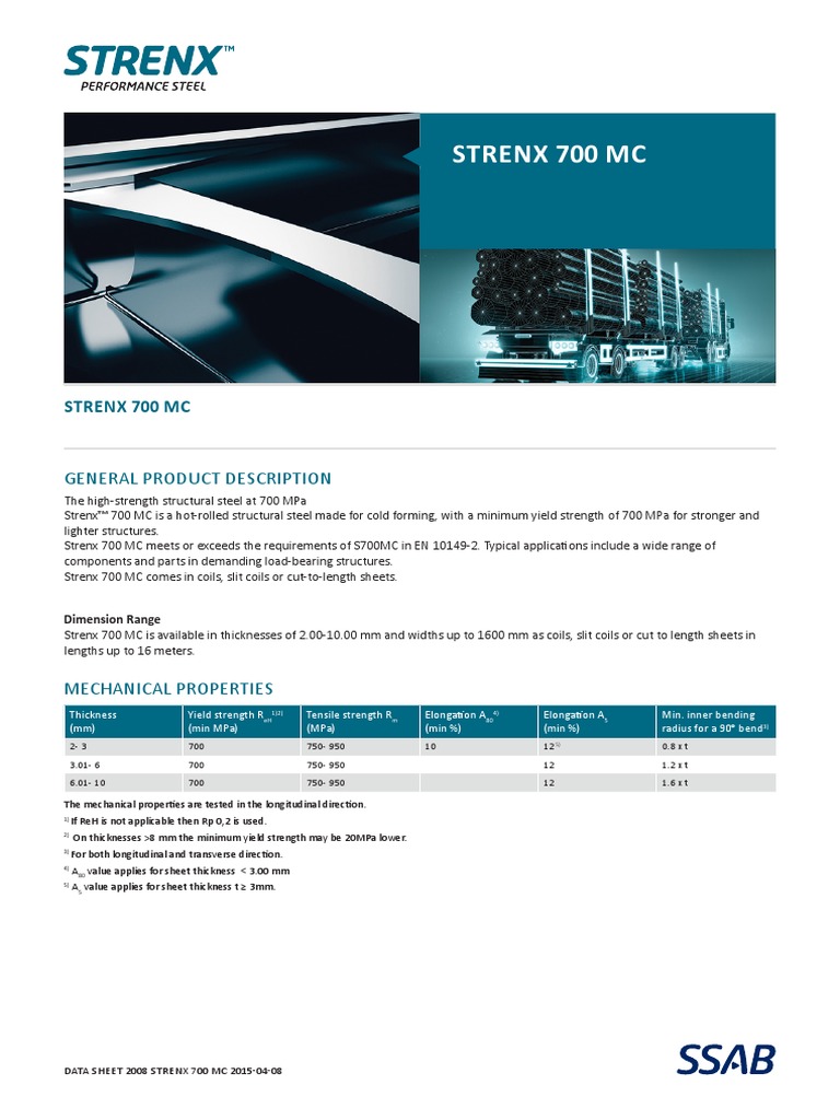 Data Sheet Strenx 700 MC | PDF | Sheet Metal | Engineering Tolerance