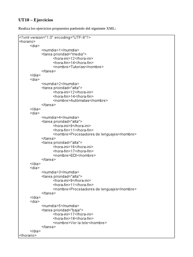 UT11 - Ejercicios | PDF | Xml | HTML