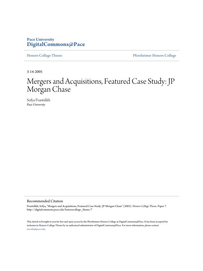 Analysis of JP Morgan Chase's Acquisition of Bank One Through a Case ...