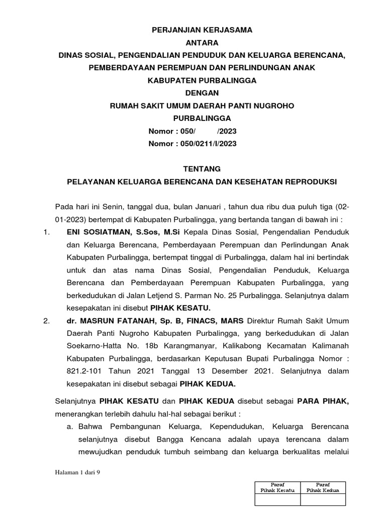 Halaman 1 Dari 9: Paraf Pihak Kesatu Paraf Pihak Kedua | PDF