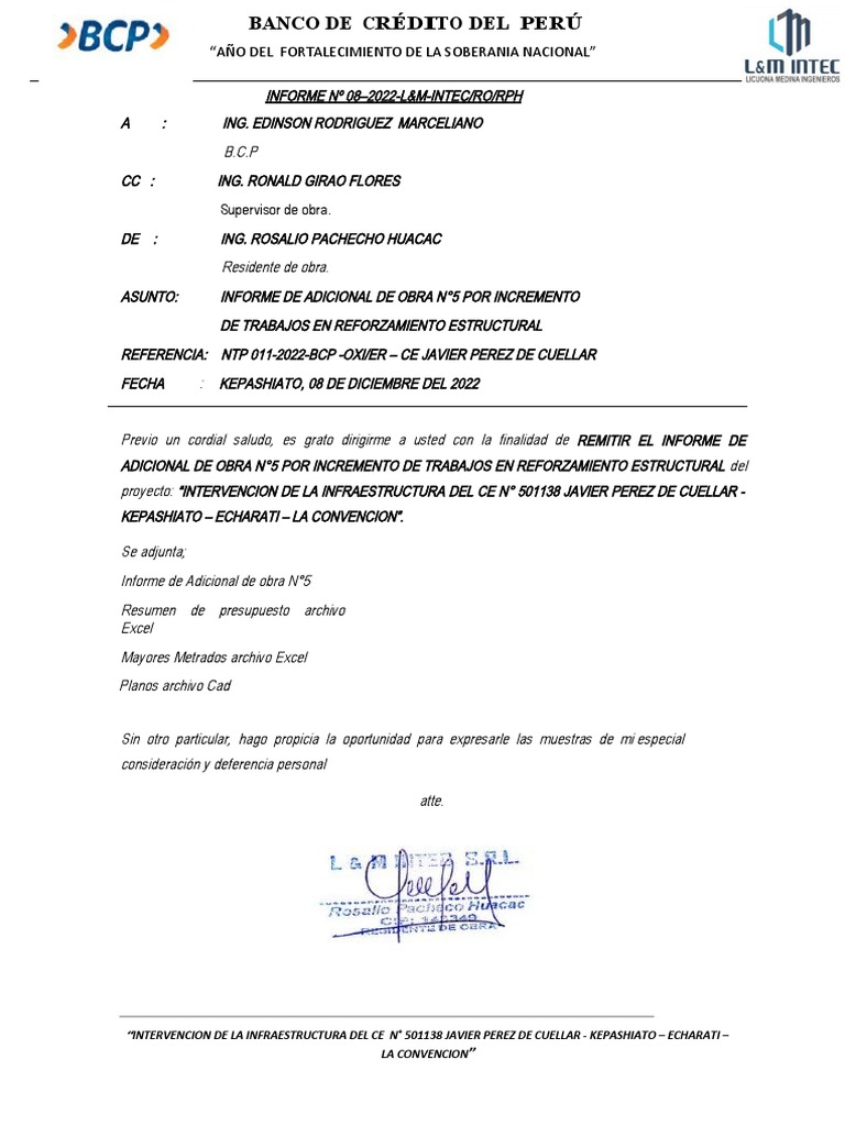 Informe de Adicional de Obra N°5 | PDF | Hormigón | Materiales Informe de Adicional de Obra N°5 | PDF | Hormigón | Materiales