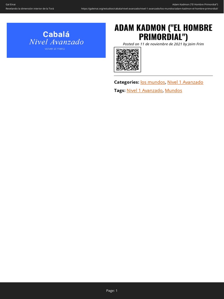 Adam Kadmon El Hombre Primordial | PDF | Misticismo | Creencia ...