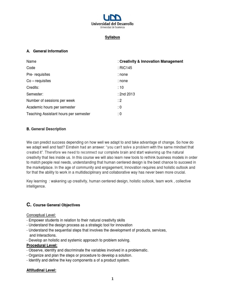 Creativity Innovation Syllabus Pdf Creativity Innovation