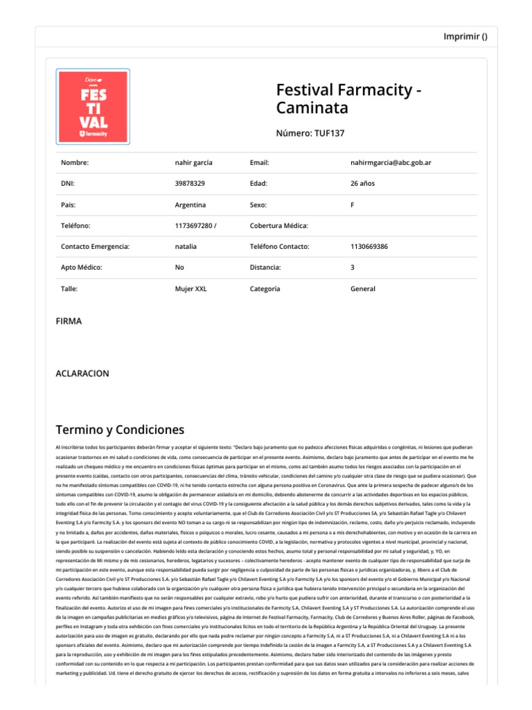 Festival Farmacity - Caminata: Termino y Condiciones | PDF