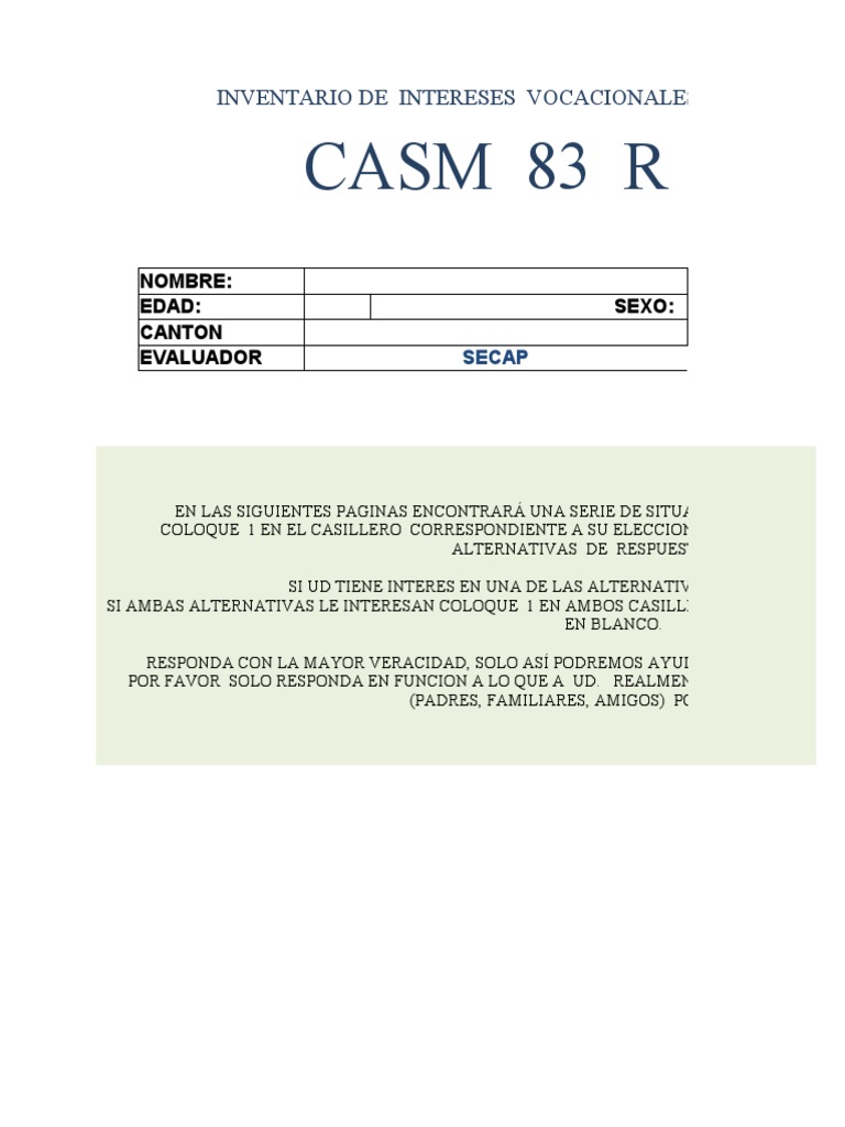 CASM 83 R 2002: Inventario de Intereses Vocacionales Y Ocupacionales | PDF | Publicidad | Perú