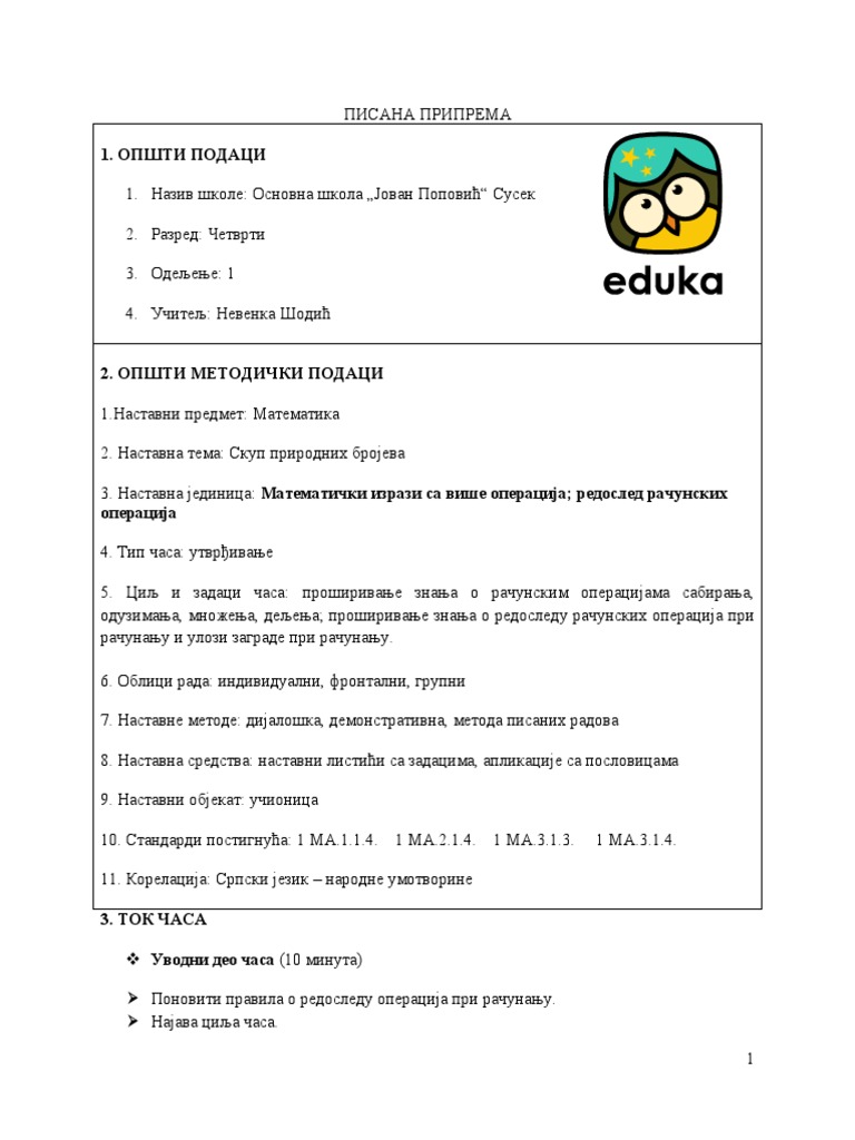 4 Razred Matematika Priprema Za Cas Matematicki Izrazi Sa Vise ...