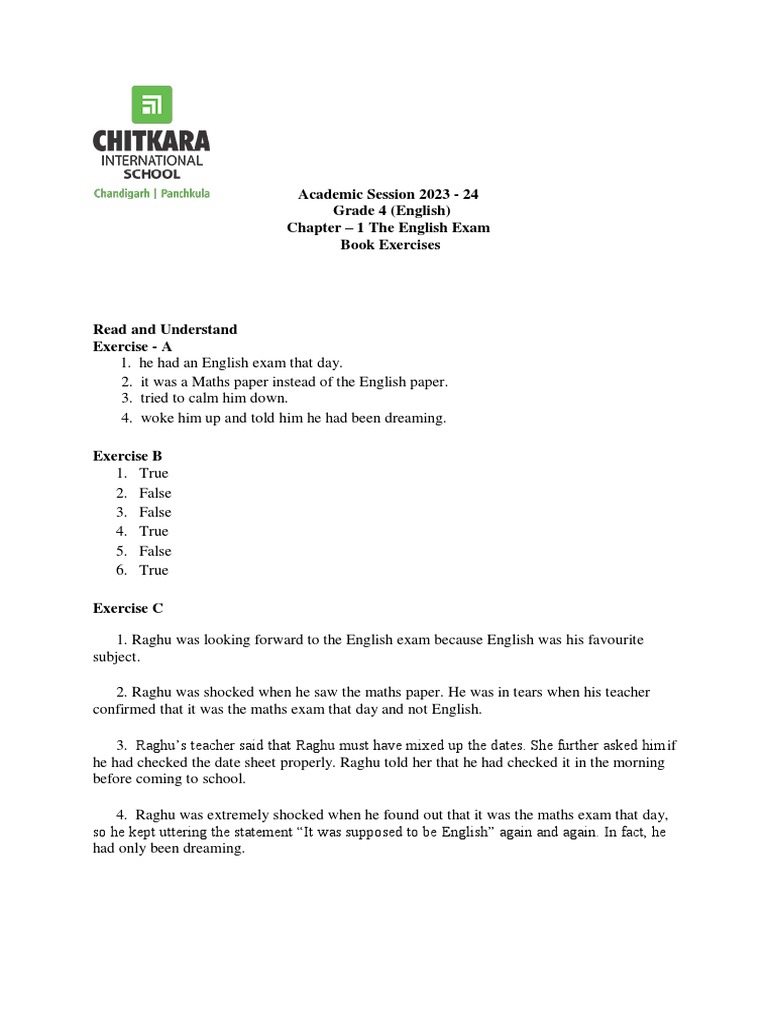 CHAPTER 1 The - English - Exam - 4) | PDF