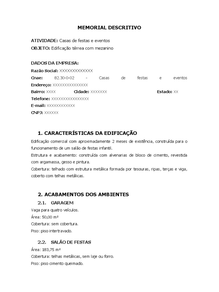 MEMORIAL DESCRITIVO Modelo | PDF