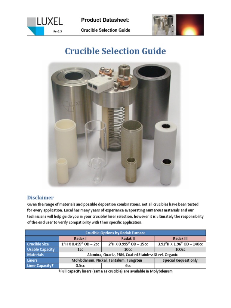Crucible Selection Guide: Product Datasheet | PDF