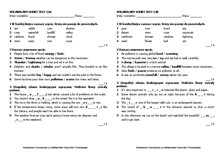 Unit 13 Short Test Vocab A&B | PDF