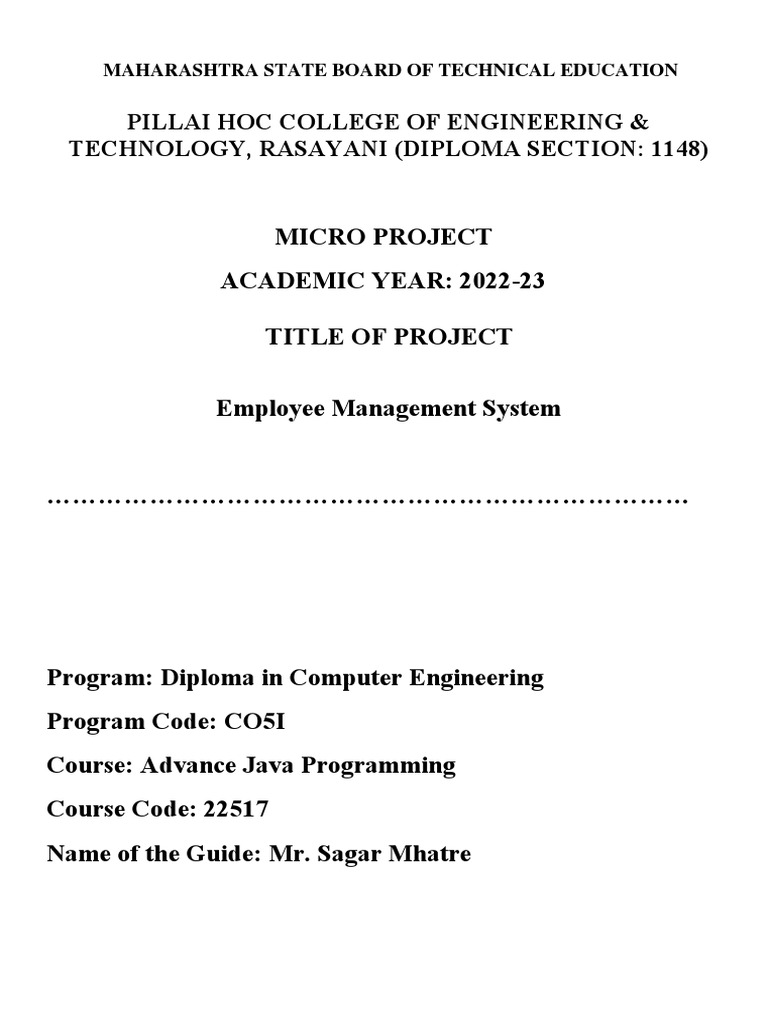 Pillai Hoc College of Engineering & Technology, Rasayani (Diploma ...