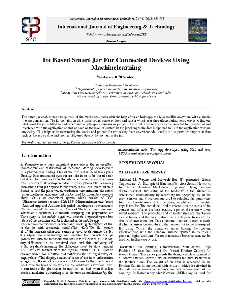 Iot Based Smart Jar For Connected Devices Using Machinelearning Pdf Microcontroller Radio