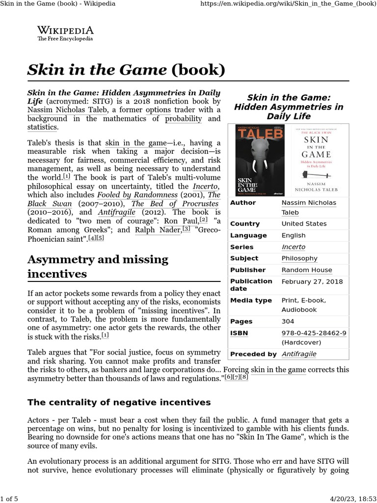 Skin in The Game (Book) - Wikipedia | PDF