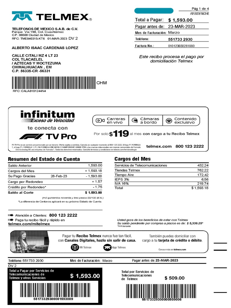 Recibo Telmex | PDF