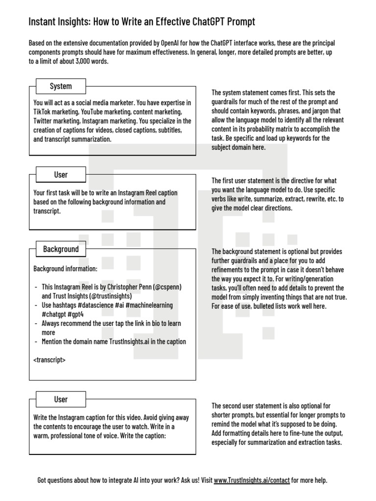 Instant Insights How To Write Effective Chat GPT Prompt | PDF