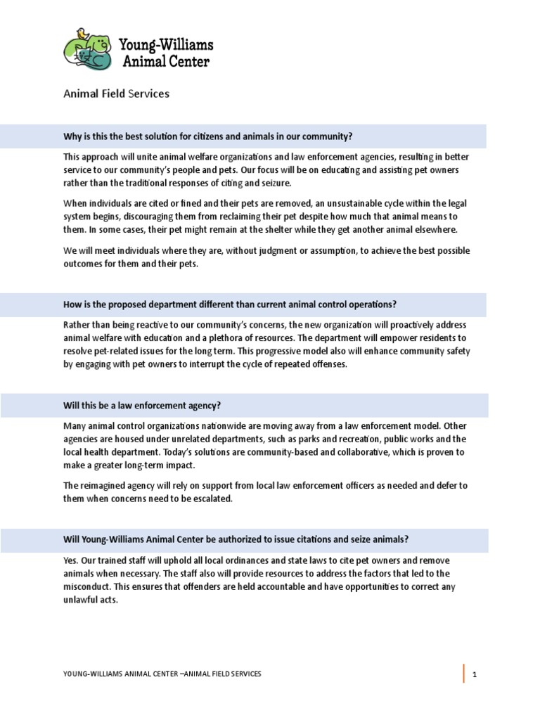 2023-04 YWAC - Animal Control Consolidation FAQs | PDF | Pet | Justice