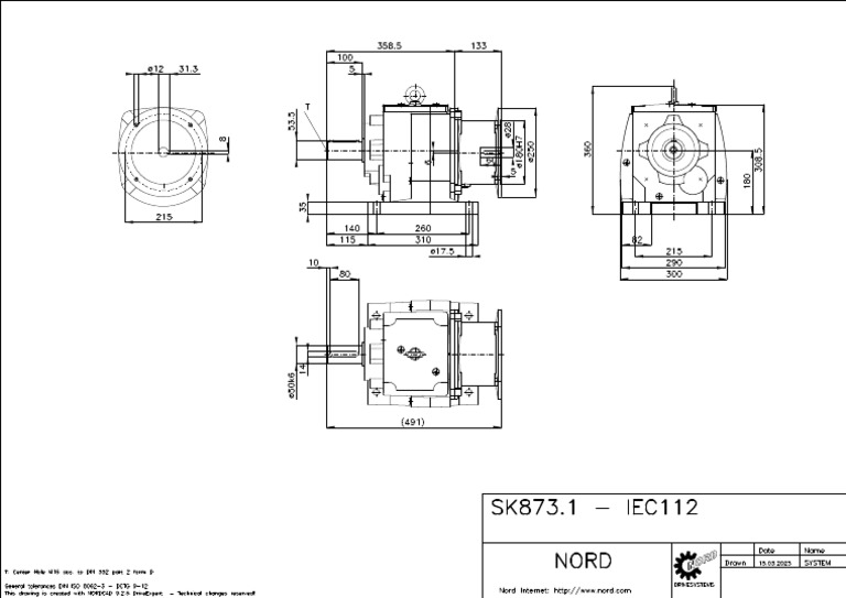 Dimensional drawing of a center hole component with M16 thread and ...